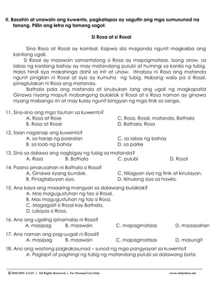 K TO 12 GRADE 2 UNANG MARKAHANG PAGSUSULIT | PDF