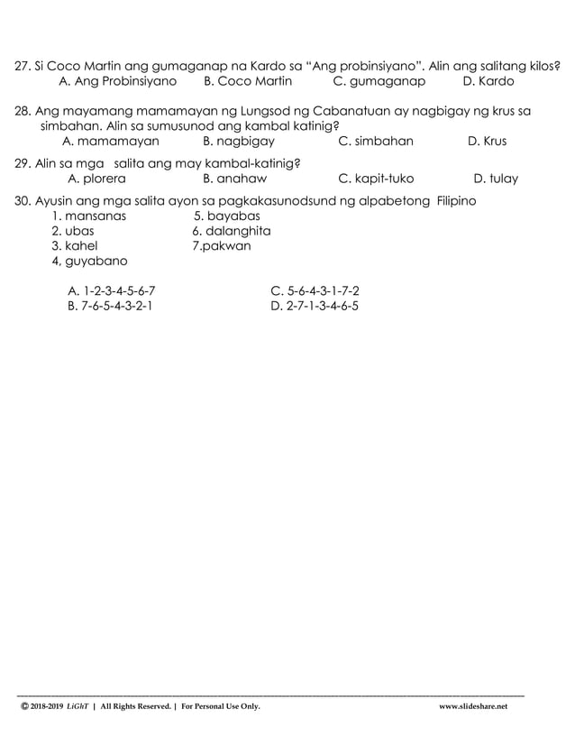 K TO 12 GRADE 2 UNANG MARKAHANG PAGSUSULIT | PDF