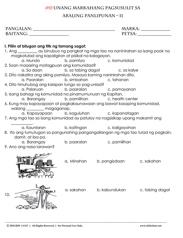 K TO 12 GRADE 2 UNANG MARKAHANG PAGSUSULIT | PDF