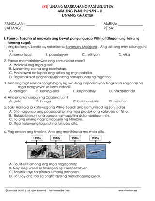 K TO 12 GRADE 2 UNANG MARKAHANG PAGSUSULIT | PDF