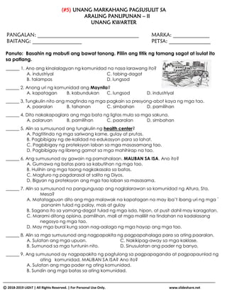 K TO 12 GRADE 2 UNANG MARKAHANG PAGSUSULIT | PDF