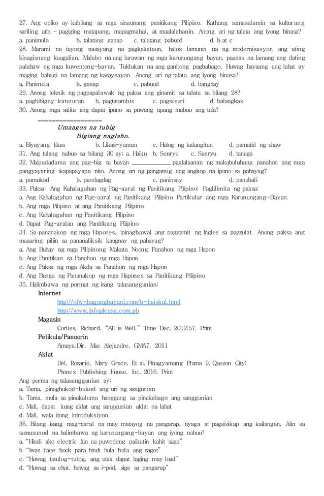 Unang markahang pagsusulit sa Filipino 8 w/ TOS | DOCX