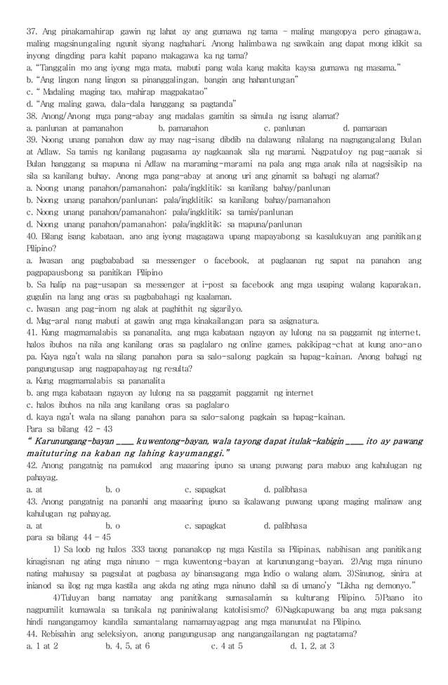 Unang markahang pagsusulit sa Filipino 8 w/ TOS | DOCX