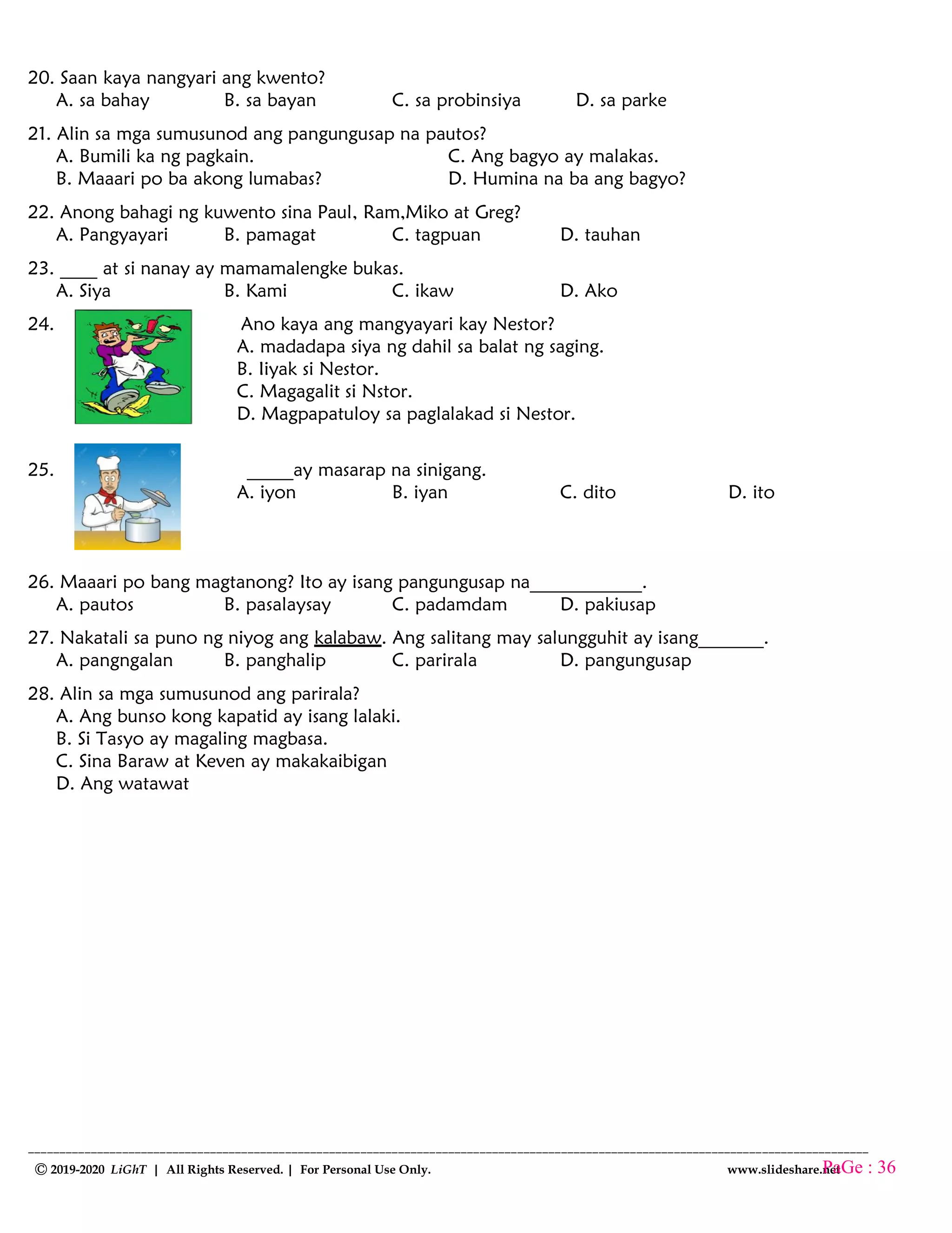 K TO 12 GRADE 3 UNANG MARKAHANG PAGSUSULIT | PDF