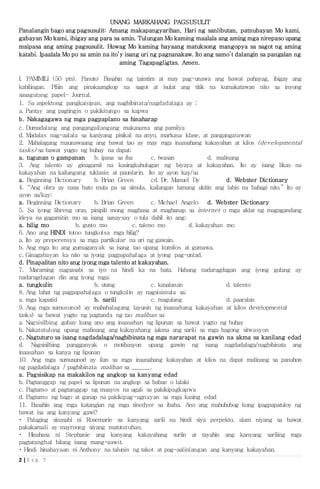 Unang markahang pagsusulit esp 7 / TOS | DOCX