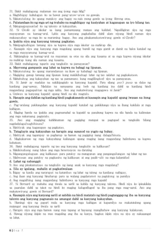 Unang markahang pagsusulit esp 7 / TOS | DOCX