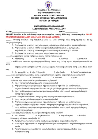 UNANG MARKAHANG PAGSUSULIT SA ESP 9.docx