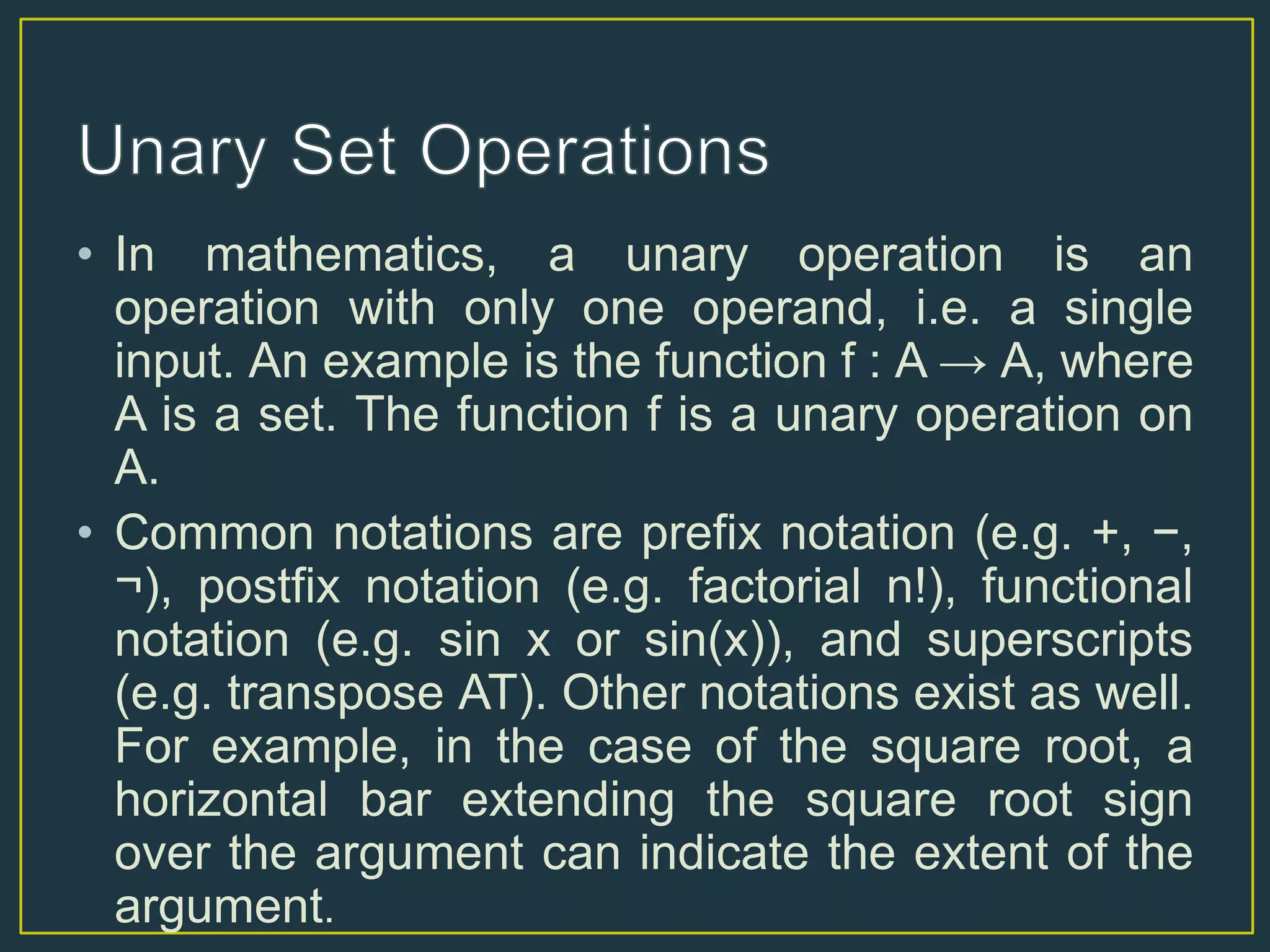 Unary and binary set operations | PPT | Free Download