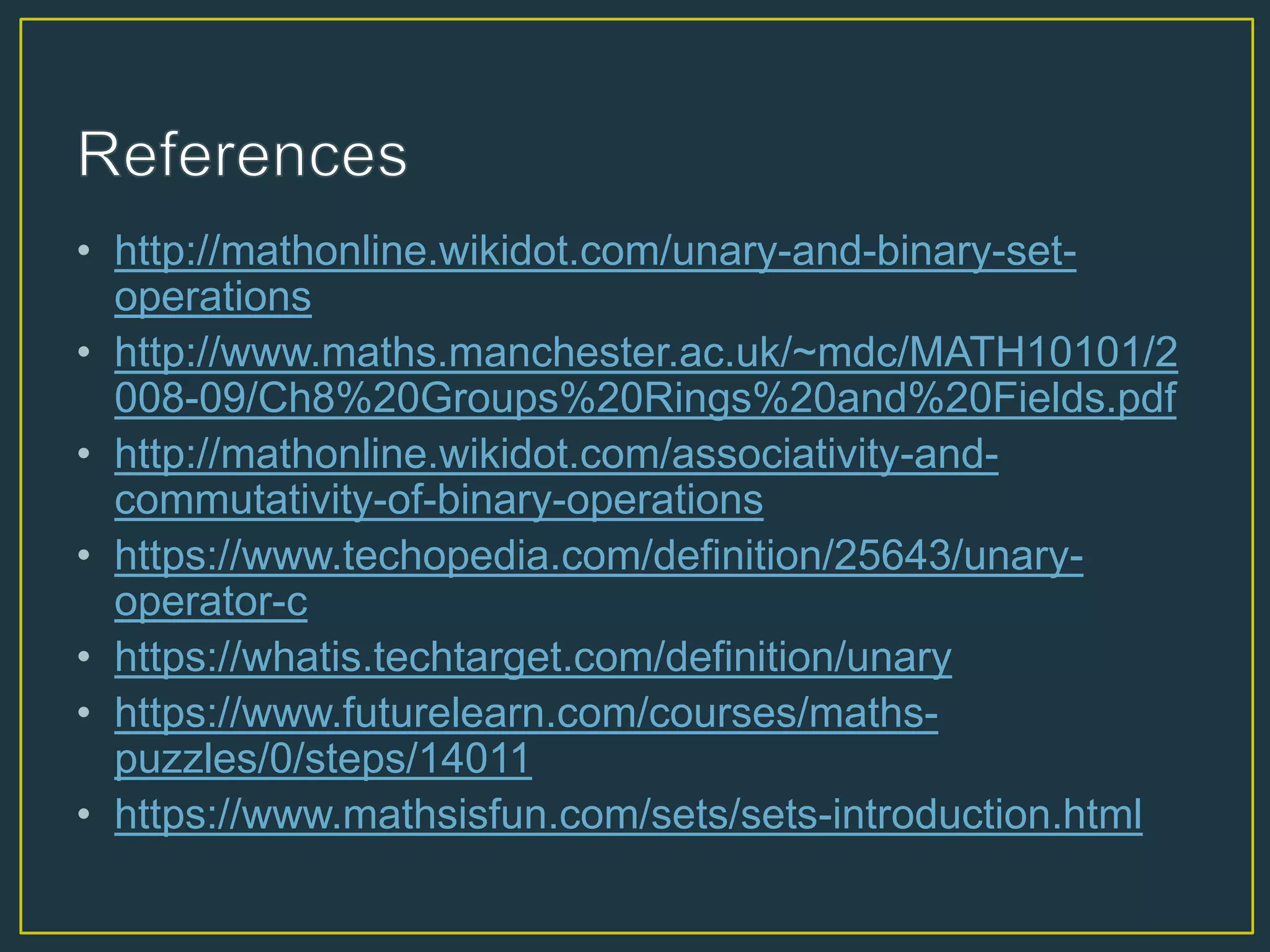 Unary and binary set operations | PPT | Free Download