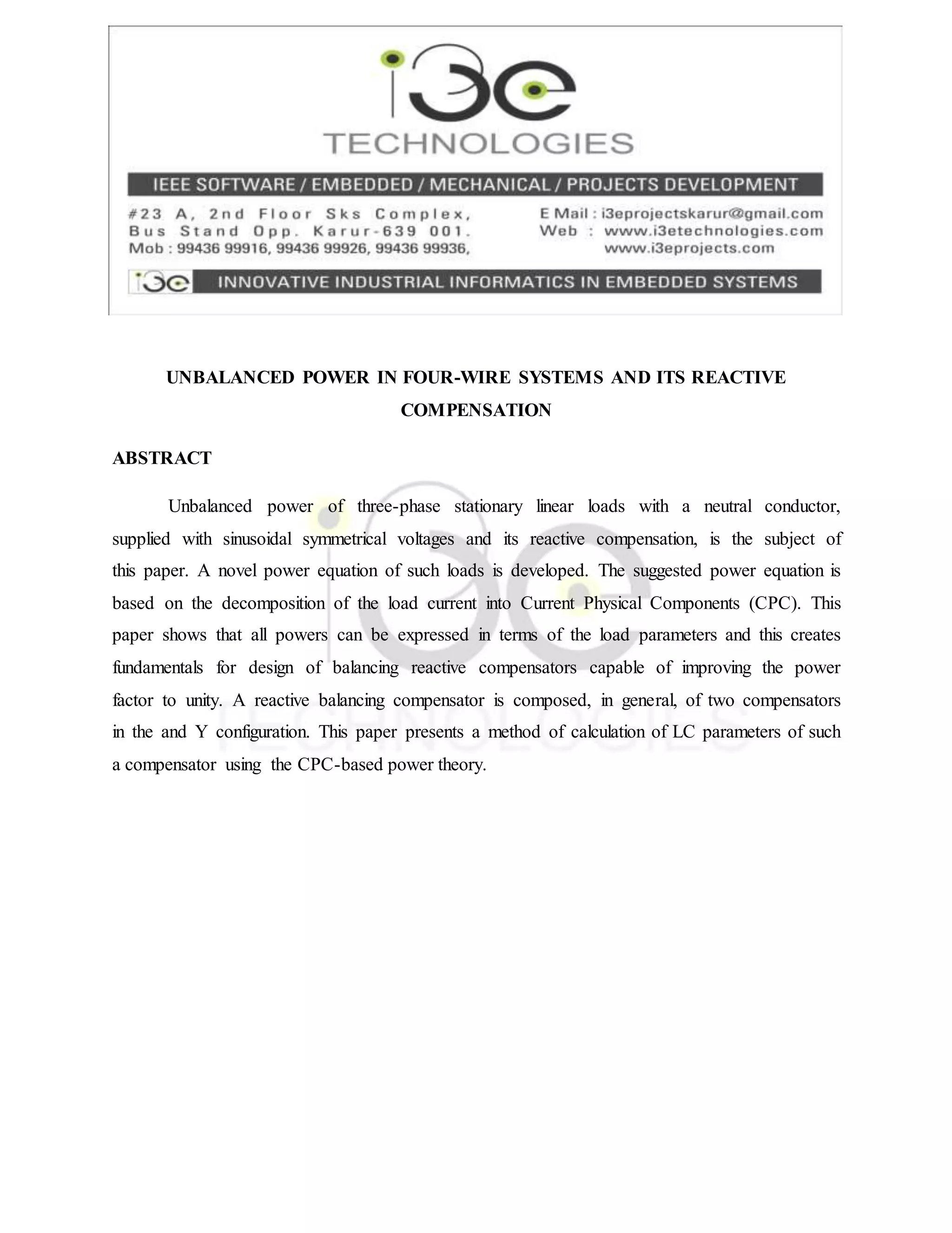 Unbalanced power in four wire systems and its reactive compensation | DOCX