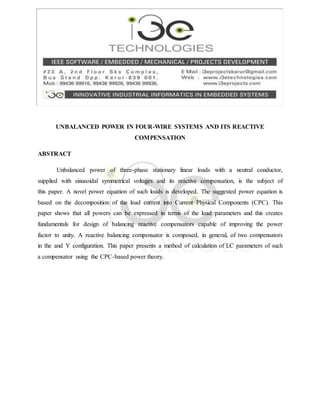 Unbalanced power in four wire systems and its reactive compensation | DOCX | Physics | Science