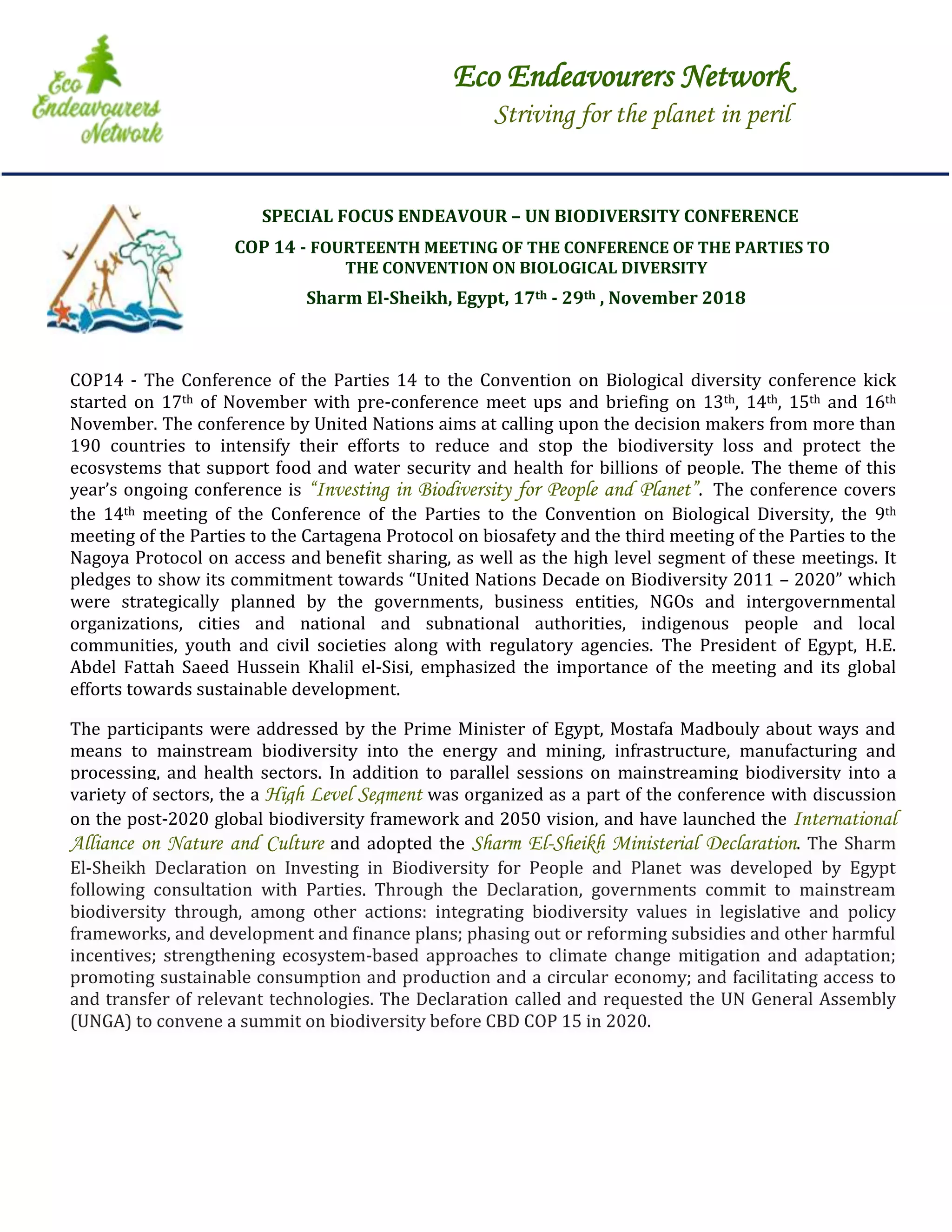 UN Biodiversity Conference - COP 14 - Special Focus | PDF