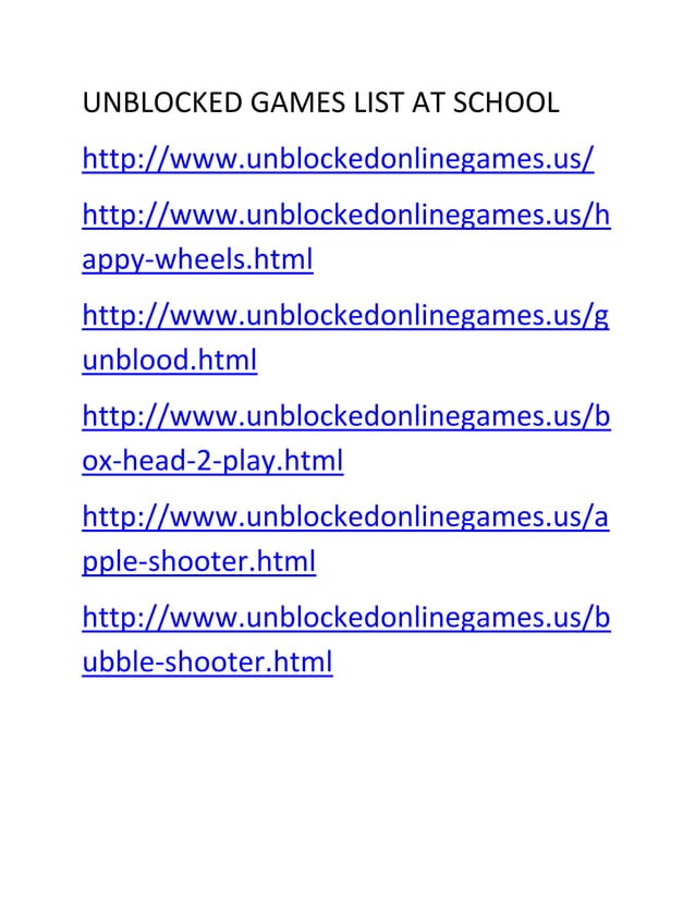 Unblocked games list at school | DOCX