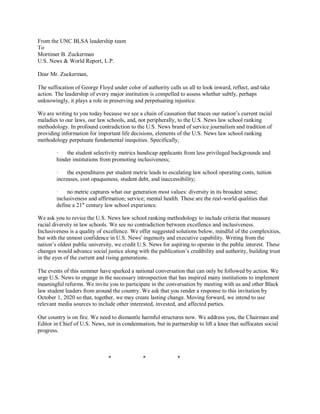 UNC BLSA Letter to USNWR | PDF