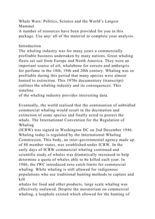 UNCC100 HOT TOPICWhale Wars Politics, Science and the Wo.docx