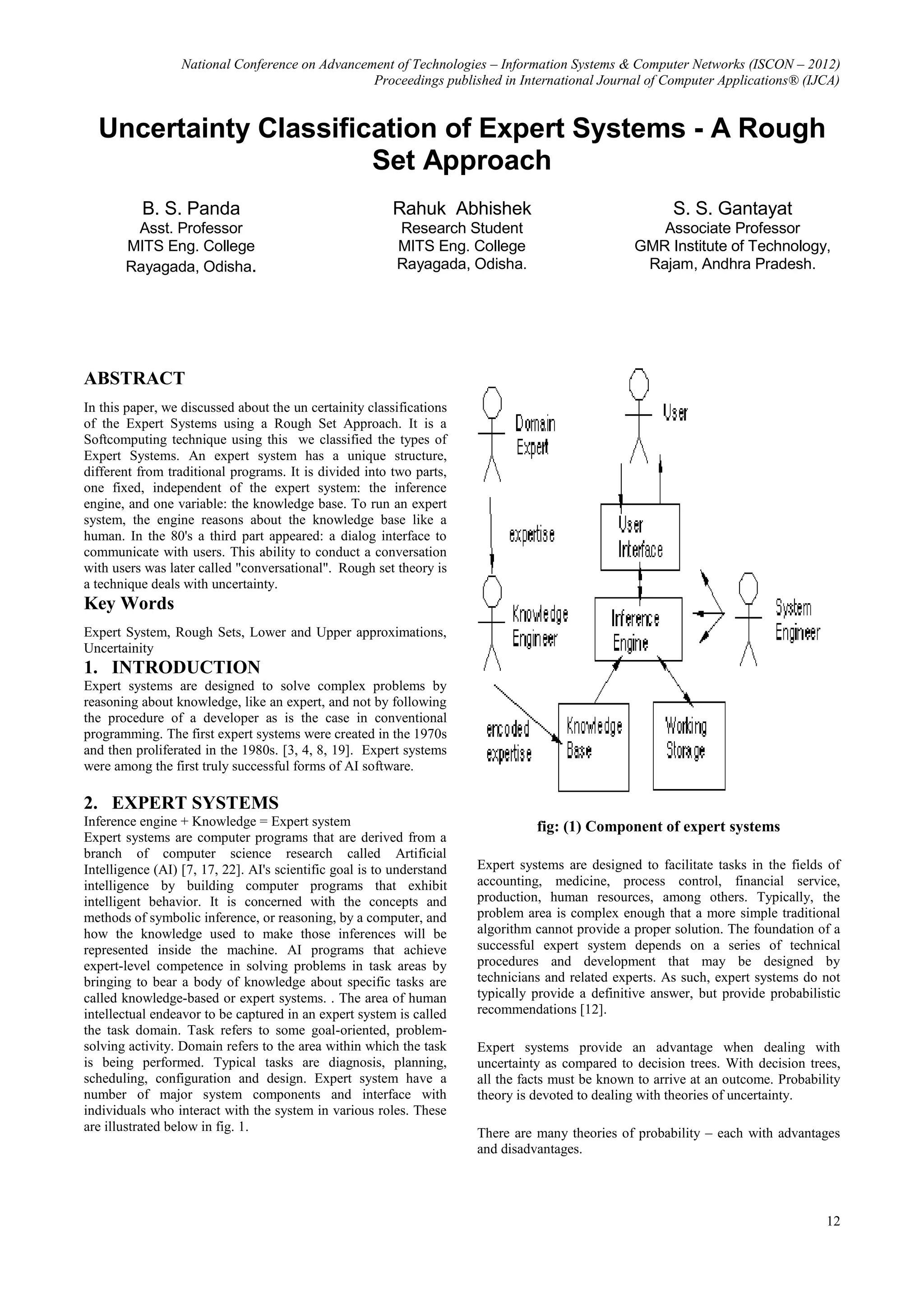 Uncertainty classification of expert systems a rough set approach | PDF