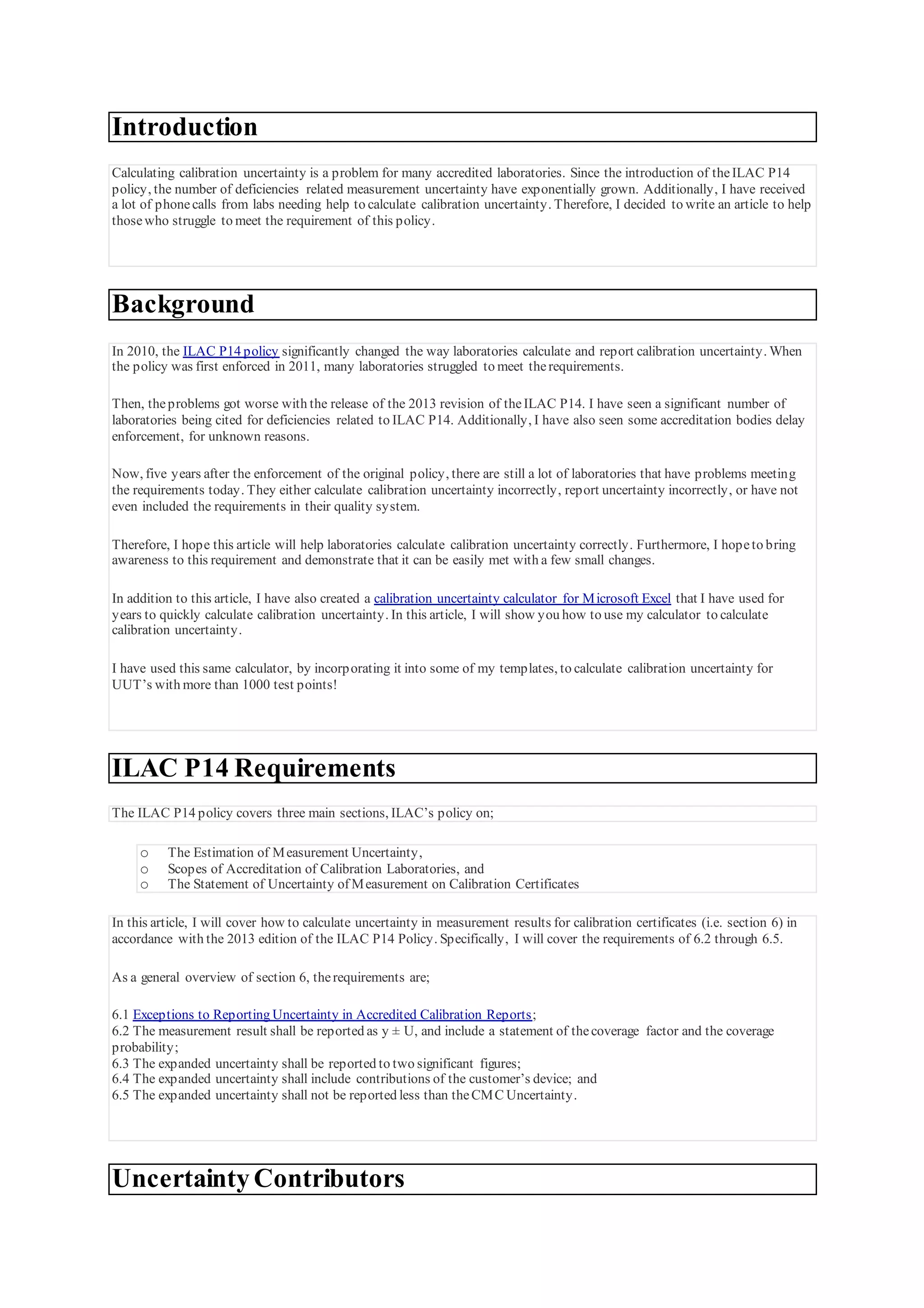 Uncertainty measurement calculation | DOCX