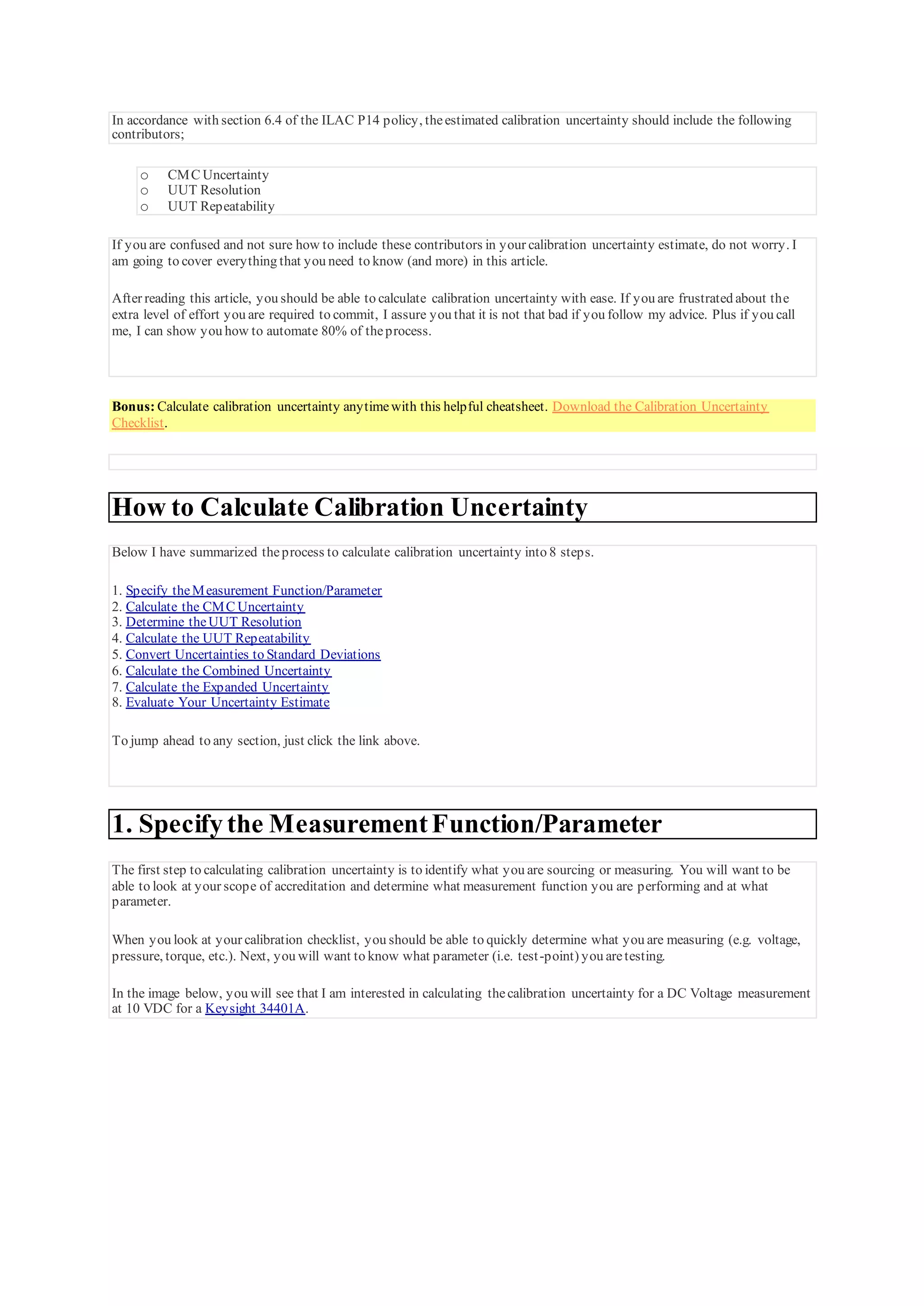 Uncertainty measurement calculation | DOCX