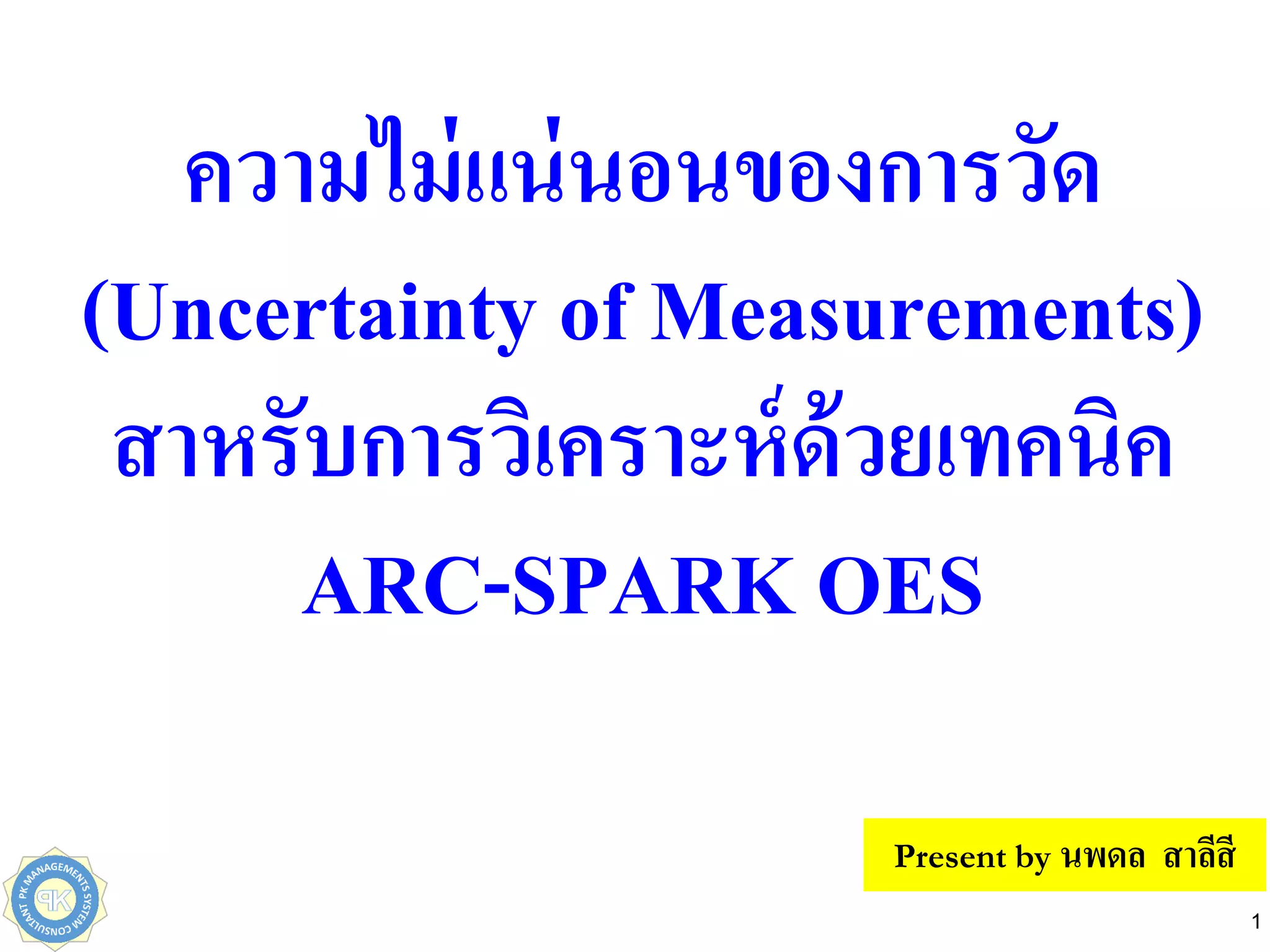 ความไม่แน่นอนของการวัด (Uncertainty of Measurements) สำหรับการวิเคราะห์ ...