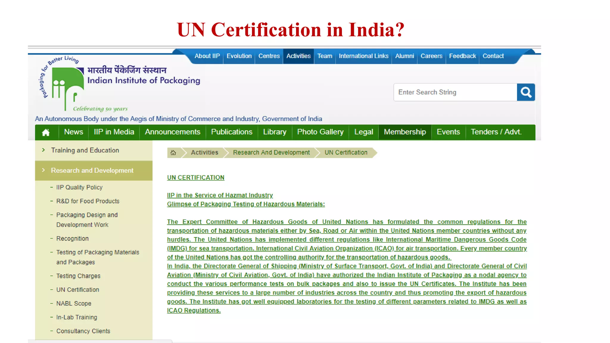 Un certification for Packaging of Hazardous Goods | PPTX