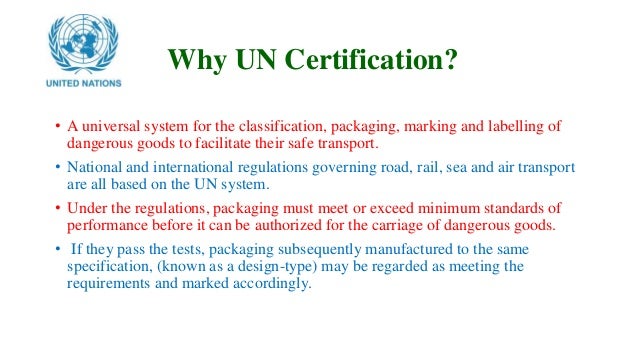 Un certification for Packaging of Hazardous Goods