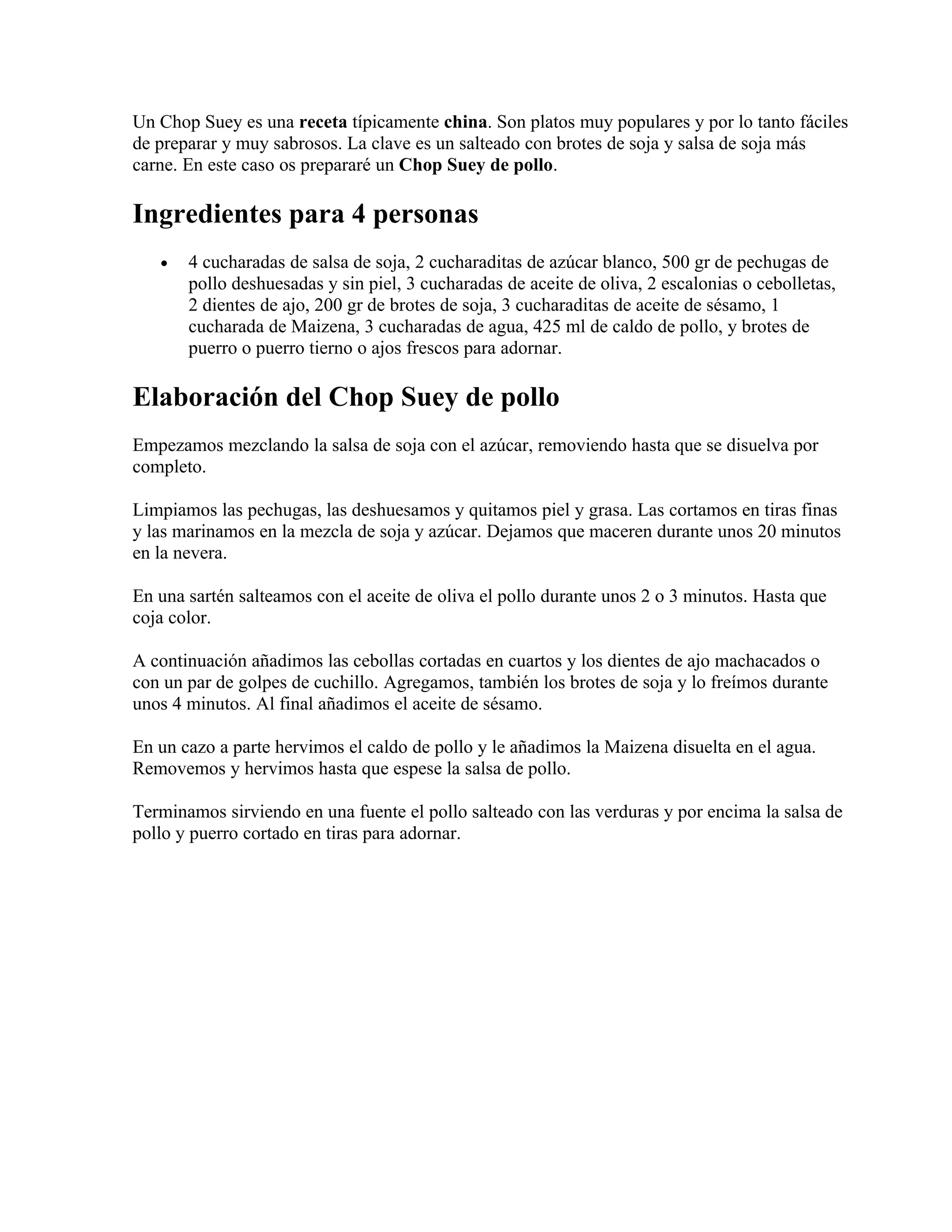Un chop suey es una receta típicamente china | PDF