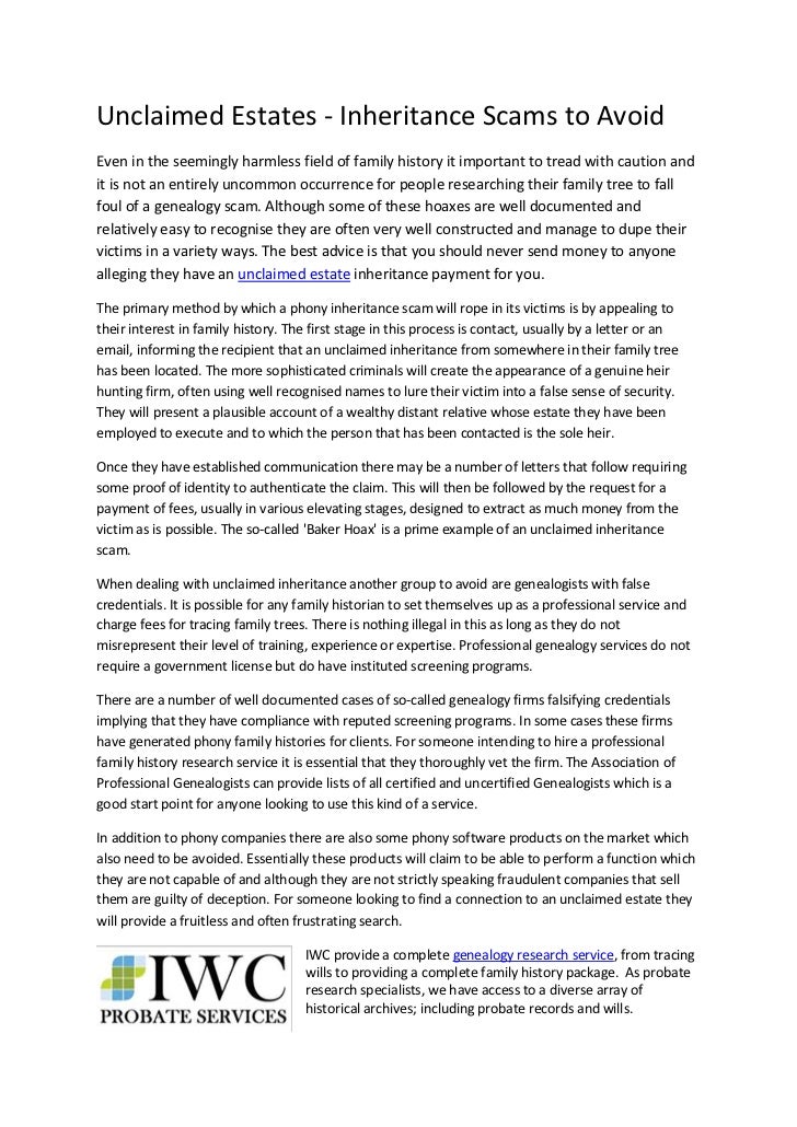 Unclaimed estates inheritance scams to avoid