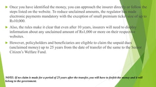 Unclaimed insurance money | PPTX