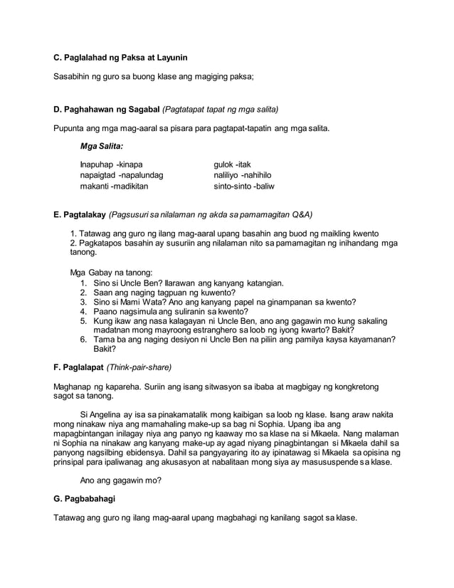 mala-masusing banghay aralin sa filipino-lumbria | DOCX