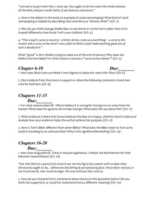 Uncle tom reading schedule activities | DOCX | Christianity | Religion ...