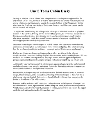 Uncle Toms Cabin Essay | PDF