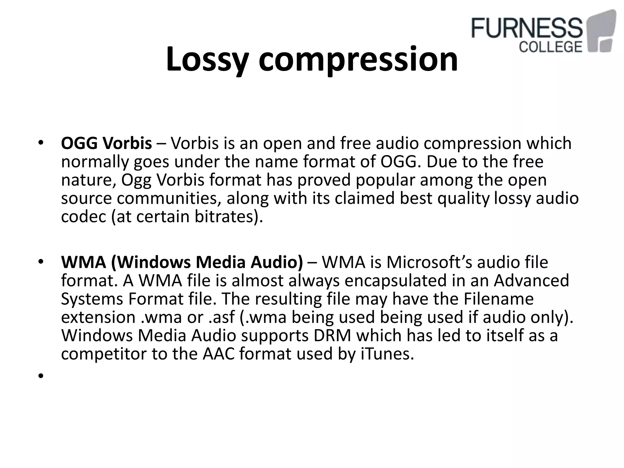 Uncompressed lossless lossy audio | PPTX
