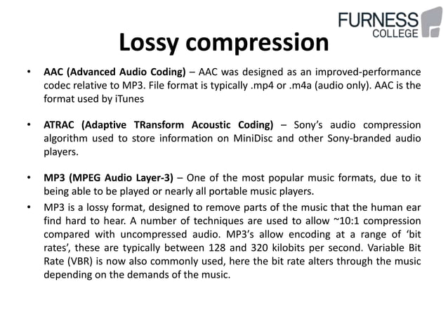 Uncompressed lossless lossy audio | PPT