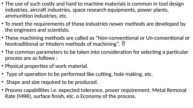 UNCONVENTIONAL MACHINING PROCESS for metal cutting | PPTX