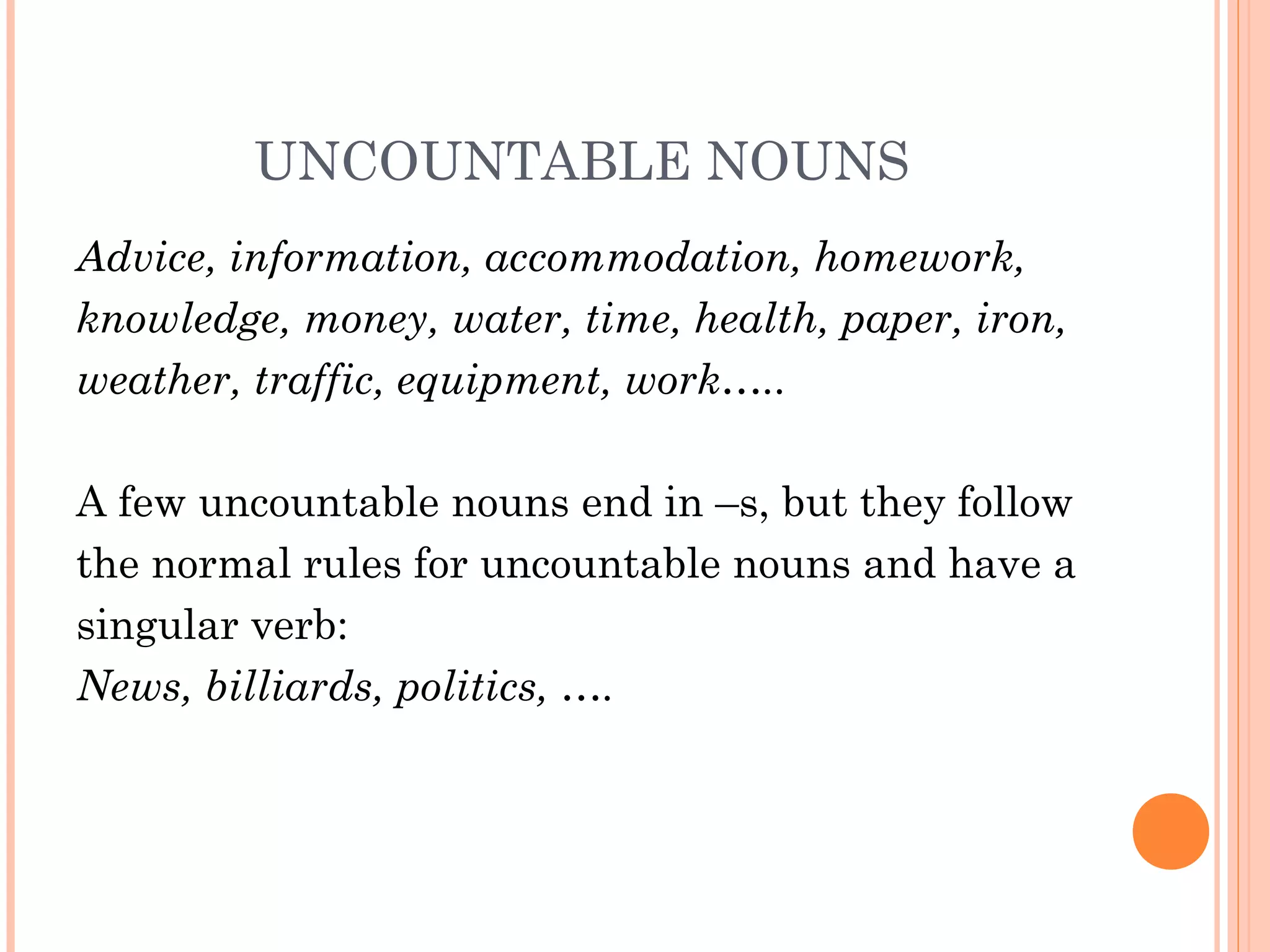 Uncountable nouns and quantifiers | PPT