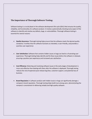 Uncover Hidden Issues: Thorough and Comprehensive Software Testing | PDF