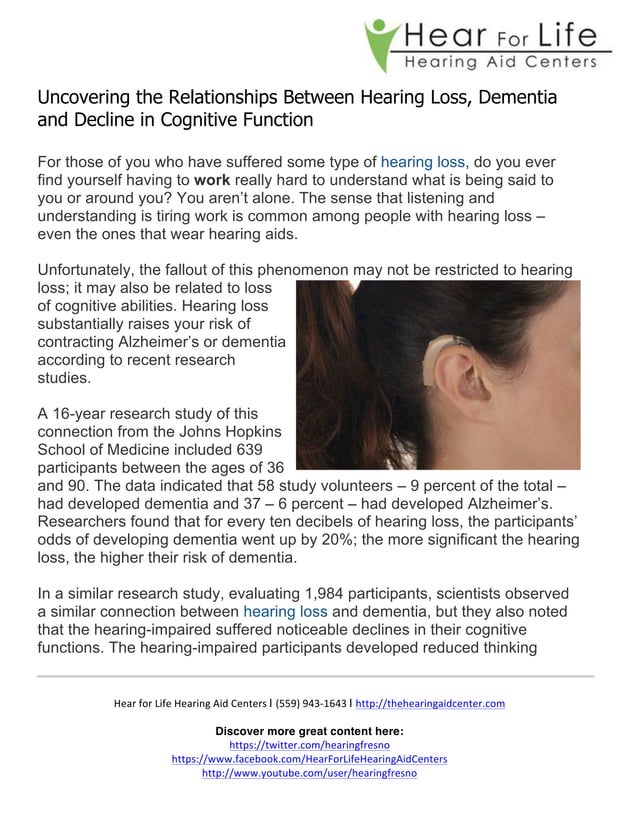Uncovering the Relationships Between Hearing Loss, Dementia and Decline in Cognitive Function | PDF