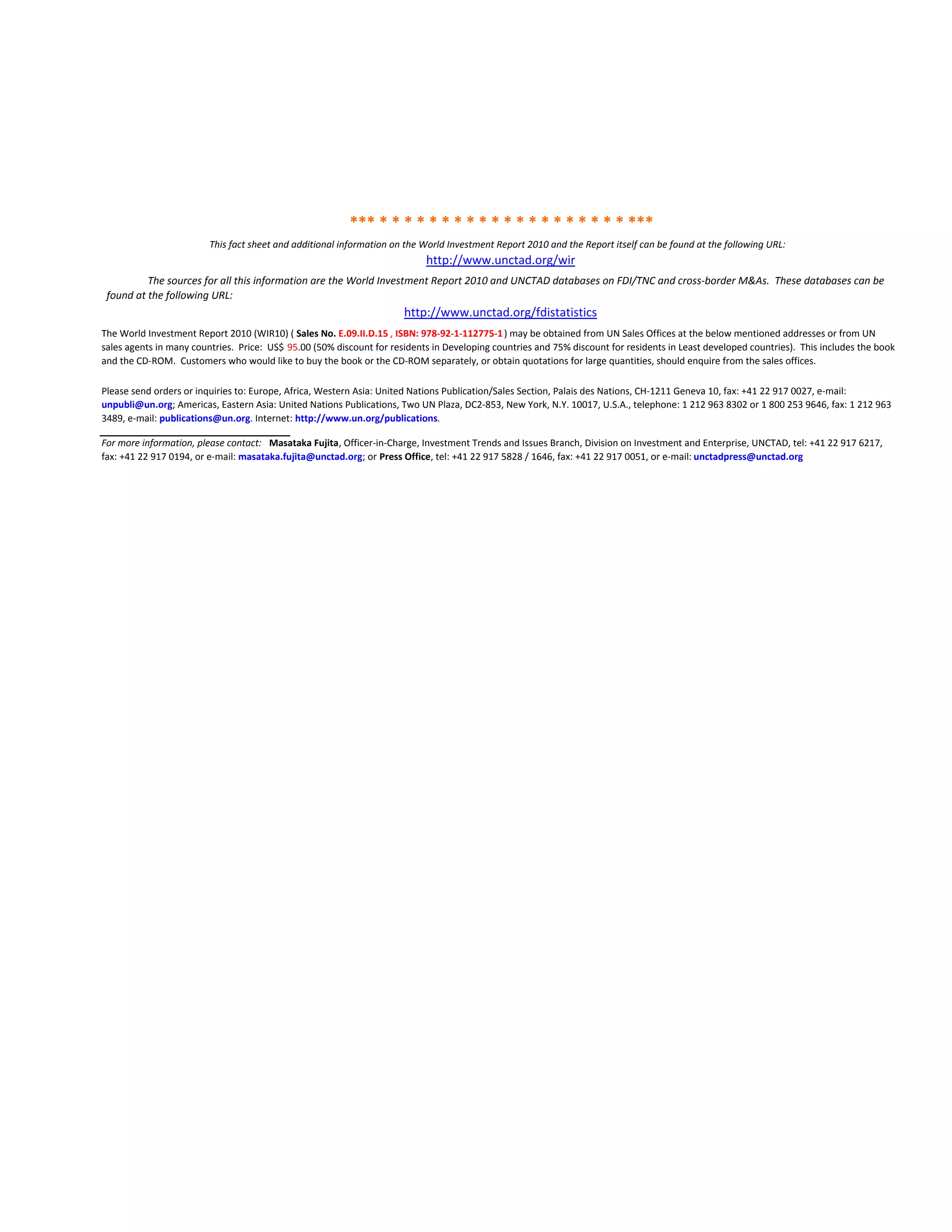 UNCTAD - Country fact sheet report 2010 Malaysia | PDF