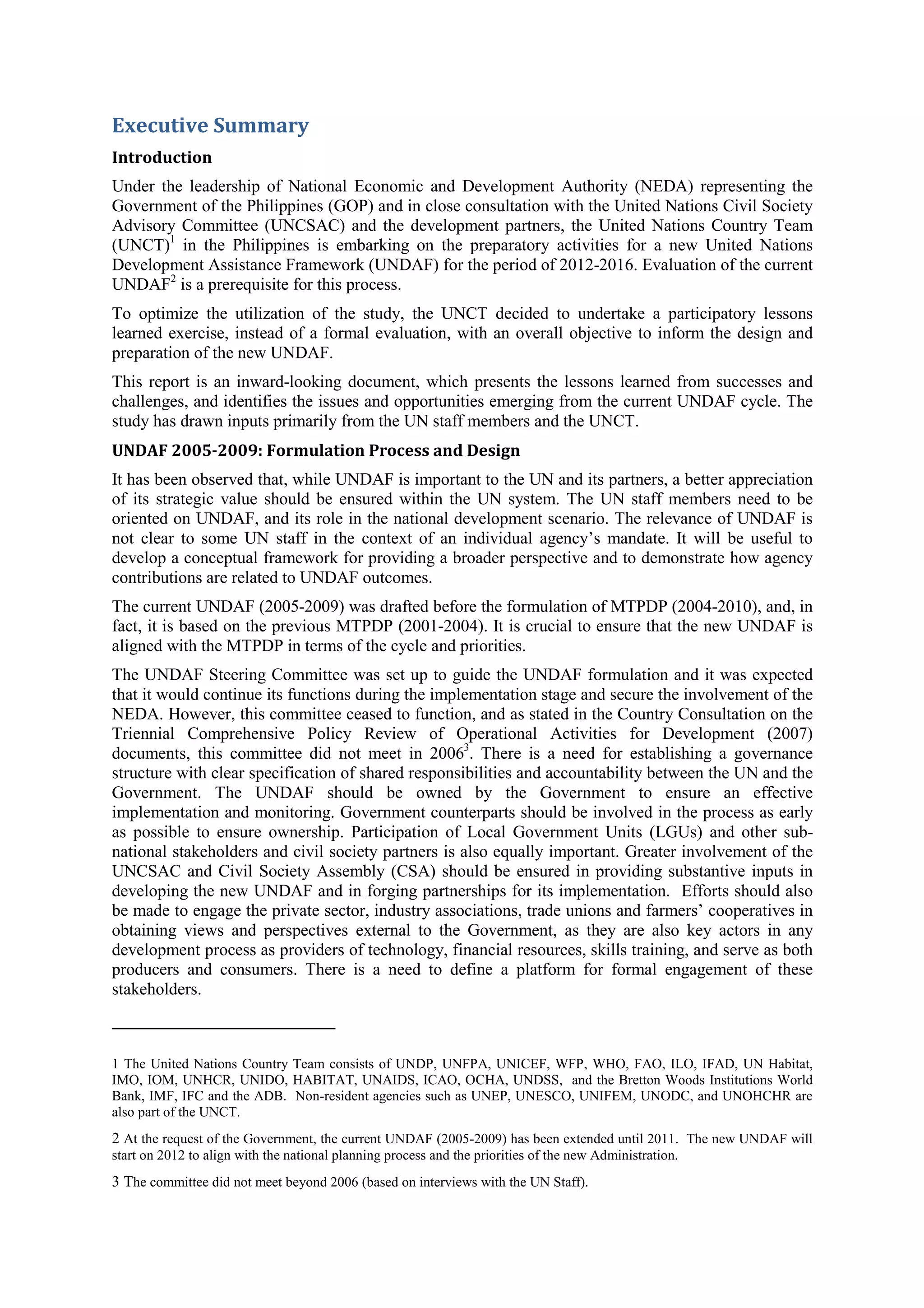 UNDAF Lessons Learned Executive Summary | PDF | Business Accounting ...