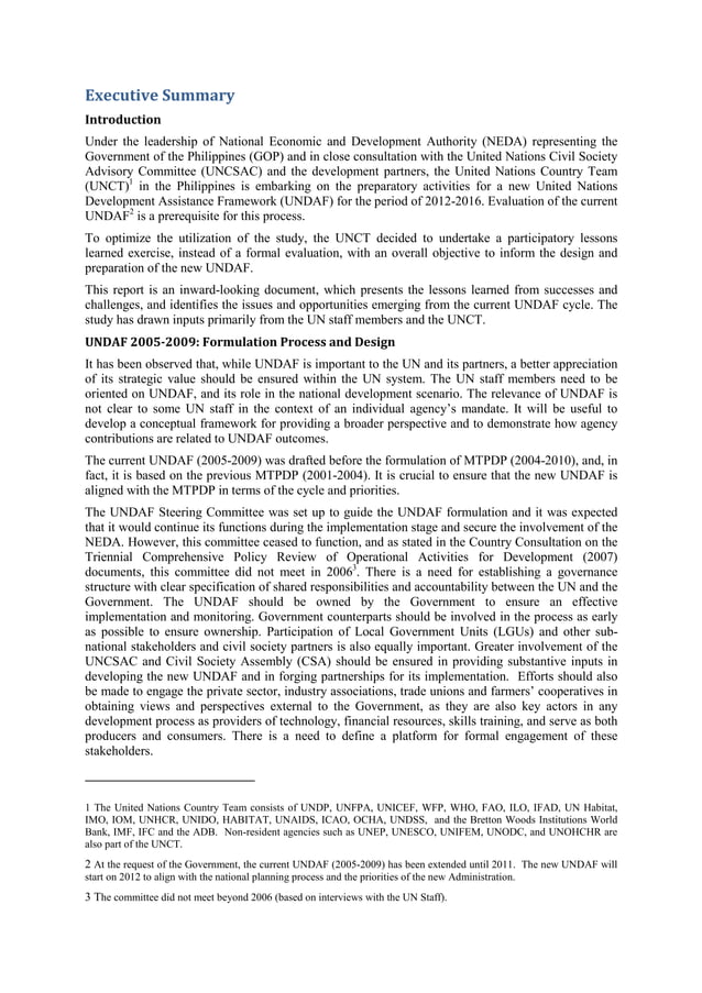 UNDAF Lessons Learned Executive Summary | PDF
