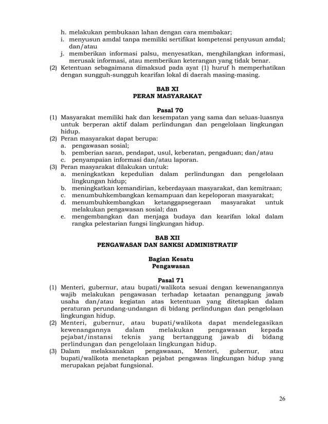 Undang undang nomor 32 tahun 2009 tentang pengelolaan lingkungan hidup ...