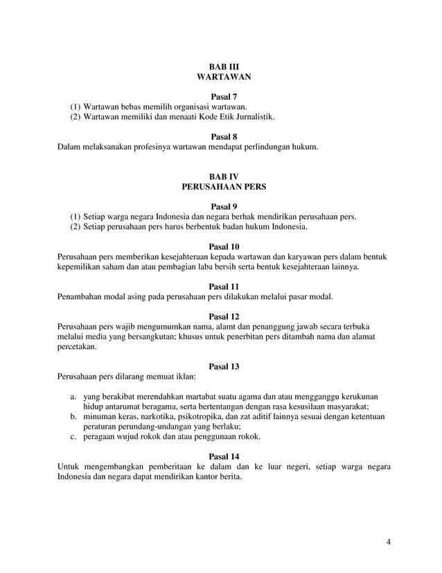 UU No.40 Tahun 1999 Tentang Pers | PDF