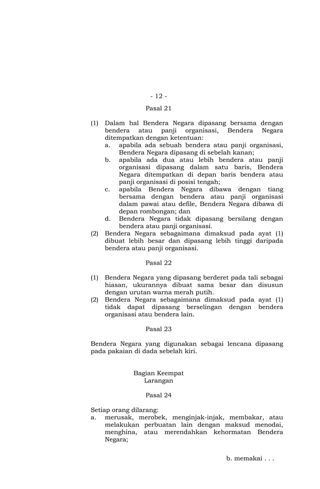 Undang-undang Republik Indonesia No. 024 Tahun 2009 tentang Bendera ...