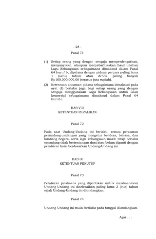 Undang-undang Republik Indonesia No. 024 Tahun 2009 tentang Bendera ...