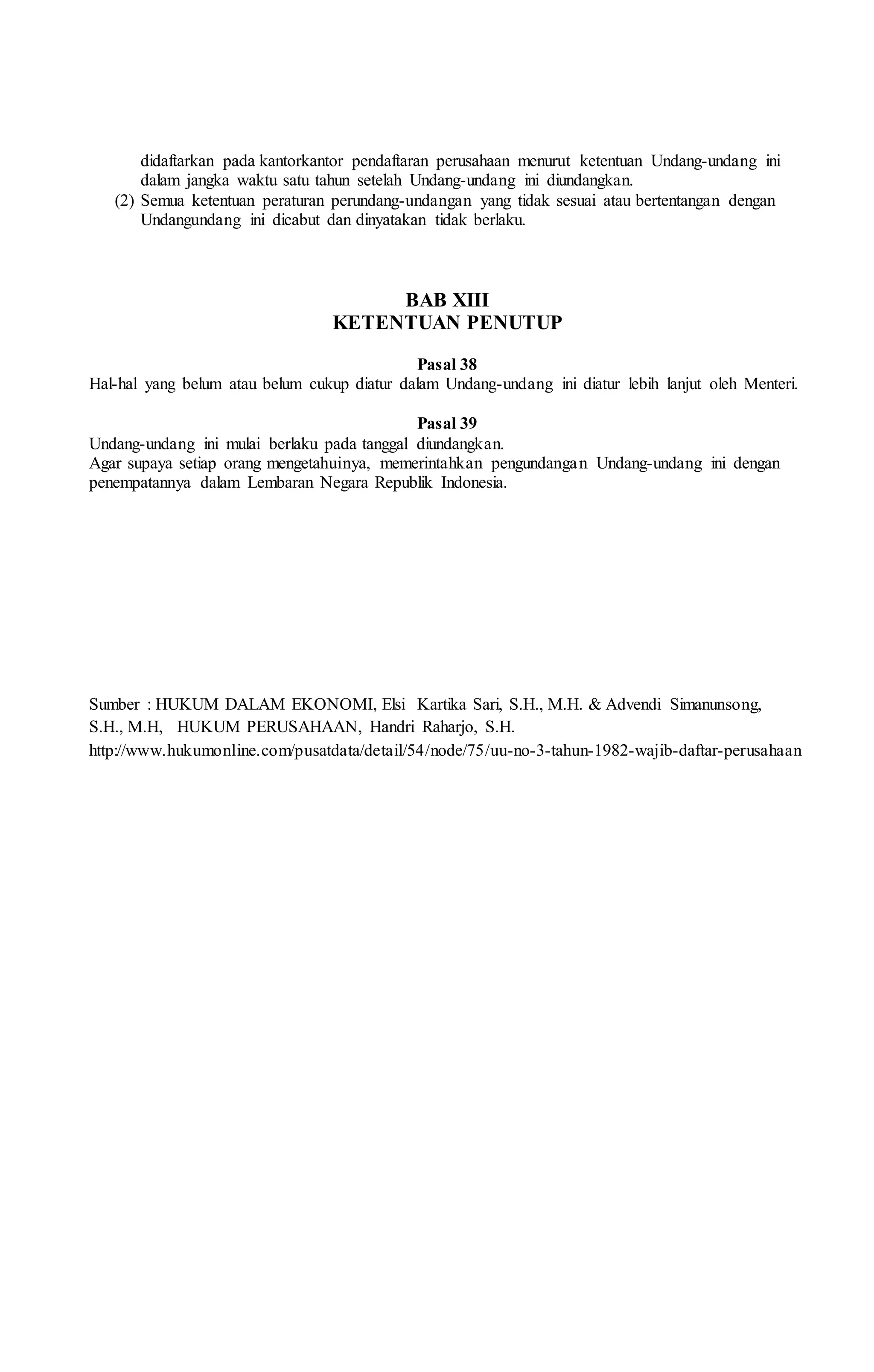 UNDANG UNDANG WAJIB DAFTAR PERUSAHAAN | PDF