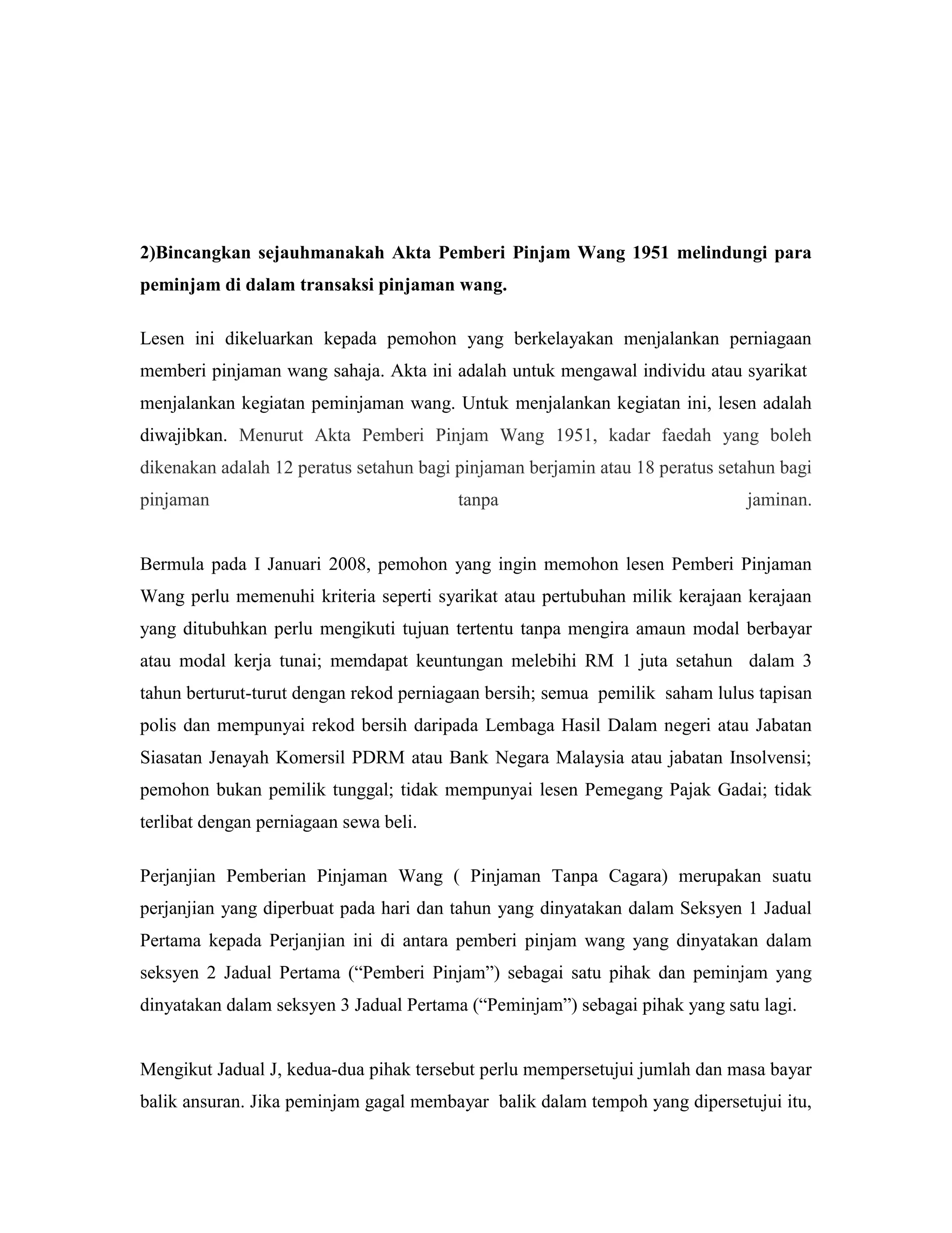 1) Akta Sewa Beli , Akta Pemberi Pinjam Wang 1951 | DOCX