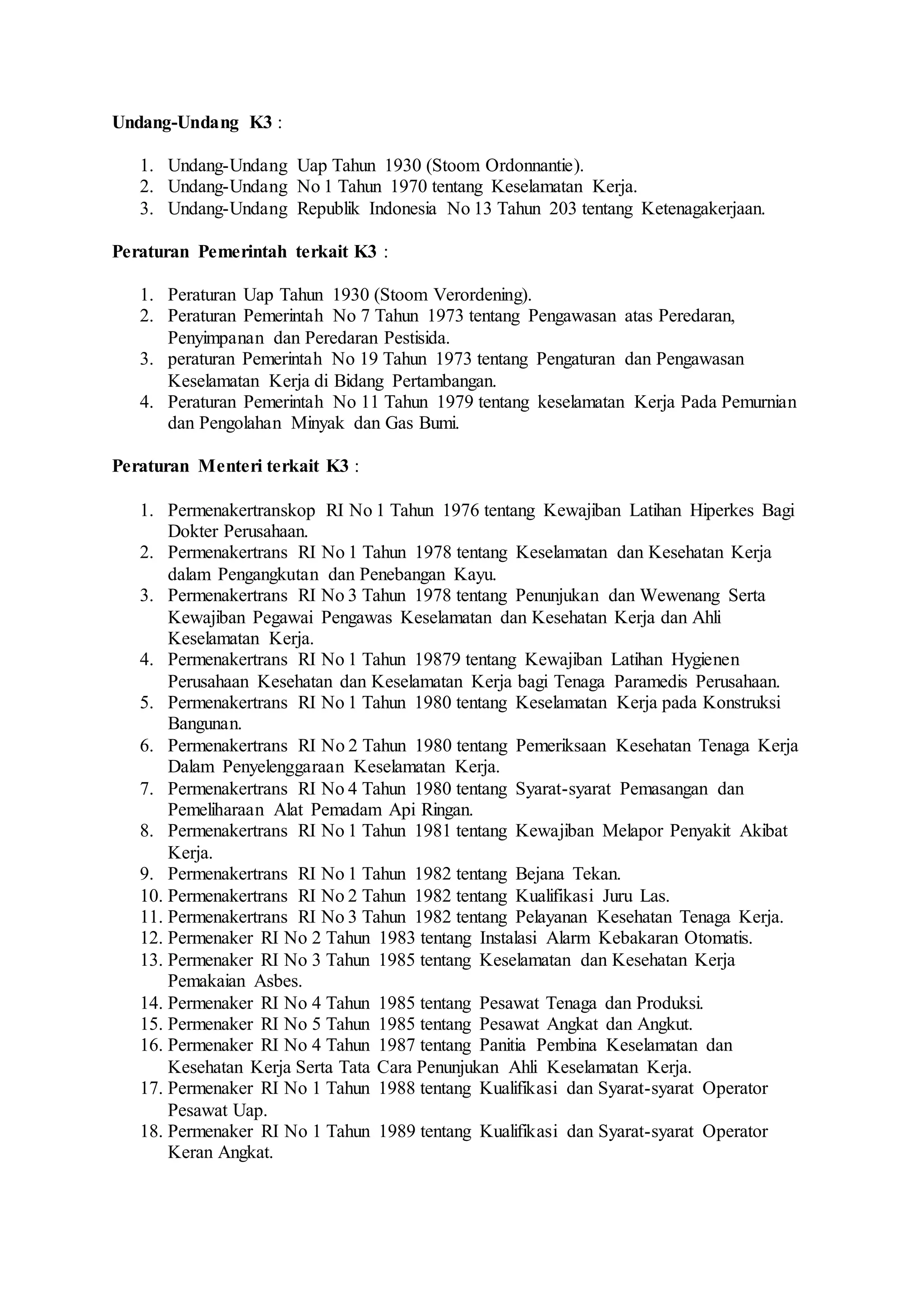 Aturan Kesehatan dan Keselamatan Kerja (K3) | DOCX