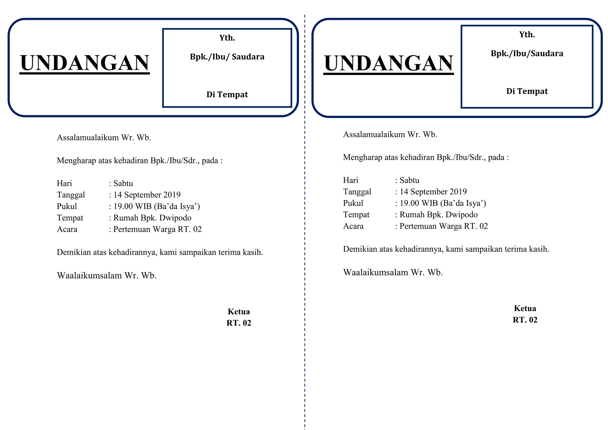 contoh buat undangan kegiatan rt dan undangan lainnya | PPT