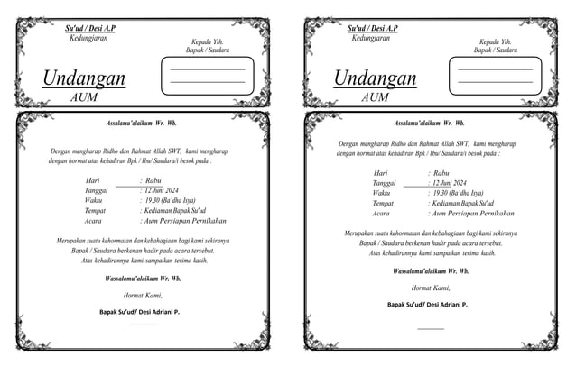 contoh undangan tahlil dan slametan hajatan | DOCX
