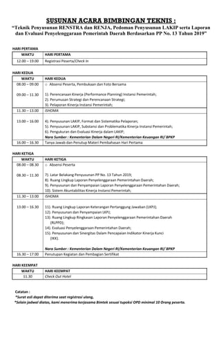 Undangan bimtek penyusunan renstra, renja, lakip, lppd | PDF